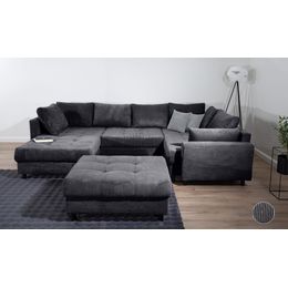 Wohnlandschaft Collection AB, B:298cm H:44cm T:203cmanthrazit, 100%Polyester, Sofas, "Toni U-Form mit Armlehne", inkl. Hocker und Zierkissen in