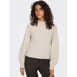Strickpullover Only "ONLFIRENZE LS HIGHNECK PULLOVER KNT NCA", Damen, Gr. L, beige (weißcap gray detail:with melange), Strick, Obermaterial: 52% Polyester, 41% Polyacryl, 4% Wolle, 3% Elasthan, meliert, regular fit, Rippbündchen, Pullover