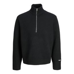 Jack & Jones Troyer JACK & JONES "JORNORREBRO KNIT HALF ZIP SN", Herren, Gr. M, schwarz, Strick, Obermaterial: 55% Baumwolle, 22% Polyester, 21% Polyacryl, 2% Elasthan, unifarben, Modisch, relaxed fit, hoch geschlossener Ausschnitt, Rippbündchen, Pullover
