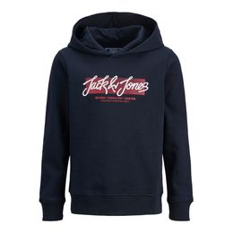 Jack & Jones Kapuzensweatshirt JACK & JONES JUNIOR "JJURBAN SWEAT HOOD JNR", Jungen, Gr. 128, blau (sky captain), angeraute Sweatware, Obermaterial: 70% Baumwolle, 30% Polyester, bedruckt, regular fit normal, Rippbündchen, Sweatshirts