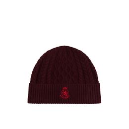 Beanie Tommy Hilfiger "TH CREST KNIT", Damen, deep burgundy, blau, Strick, Wollmischung, Mützen, Zopfstrickmuster, mit TH-Wappen