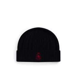 Beanie Tommy Hilfiger "TH CREST KNIT", Damen, space blau, rot, Strick, Wollmischung, Mützen, Zopfstrickmuster, mit TH-Wappen