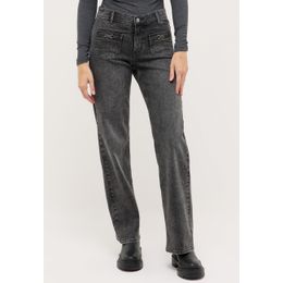 Relax-fit-Jeans Angels "LIZ SMART BUCKLE", Damen, Gr. 42, Länge 30, grau random used, Denim/Jeans, Obermaterial: 92% Baumwolle, 6% Polyester, 2% Elasthan, weit lang, Jeans, mit kleinen Schmuckelementen