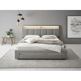 Polsterbett Inosign "CiTY/GiRON,, gepolstertes Stauraumbett, mit LED Beleuchtung", silber (silbergrau), B:210cm H:110cm L:235cm, Betten, Bettkasten mit Hundebett oder als Stauraum, klappbare Kopfteile
