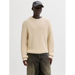 Jack & Jones Strickpullover JACK & JONES "JORBLEECKER KNIT CREW NECK BF", Herren, Gr. L, sea salt, Strick, Obermaterial: 65% Polyacryl, 35% Baumwolle, unifarben, regular fit, Rundhals, Pullover