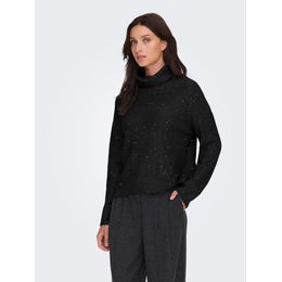 Rollkragenpullover Only "ONLARIZONA LS SEQUINS ROLLNECK PULL KNT", Damen, Gr. L, schwarz detail:silber sequins, Strick, Obermaterial: 58% Polyacryl, 23% Nylon, 12% Polyester, 5% metallisierte Fasern, 2% Elasthan, meliert, regular fit, Pullover