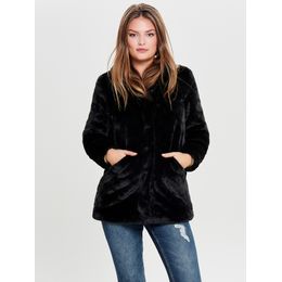 Fellimitatmantel Only "ONLVIDA FAUX FUR COAT OTW", Damen, Gr. L, schwarz, Web, Obermaterial: 100% Polyester, unifarben, regular fit Po-bedeckend, Mäntel