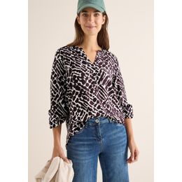 Shirtbluse Cecil, Damen, Gr. M (40), eggplant rot, Web, Obermaterial: 100% Viskose, gemustert, figurumspielend hüftlang, V-Ausschnitt, elastischer Bund, Blusen, fließende Qualität, figurumspielend