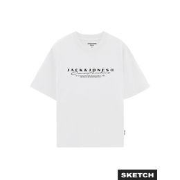 Jack & Jones T-Shirt JACK & JONES "JCOPOINT BRANDING TEE SS CREW NECK FST", Herren, Gr. M, hellweiß, Jersey, Obermaterial: 100% Baumwolle, bedruckt, regular fit, Rundhals, Shirts
