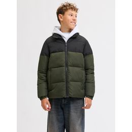 Jack & Jones Steppjacke JACK & JONES JUNIOR "JJMAZE PUFFER COLLAR JNR", Jungen, Gr. 128, rosin detail:schwarz blocking, Web, Obermaterial: 100% Polyester, colorblocking, regular fit normal, Jacken