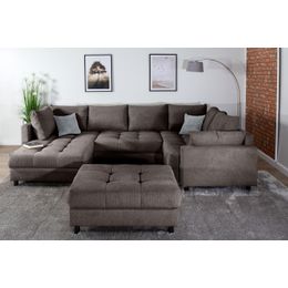 Wohnlandschaft Collection AB, B:298cm H:44cm T:203cmanthrazit, 95%Polyester;5%Nylon, Sofas, "Toni U-Form mit Armlehne", inkl. Hocker und Zierkissen