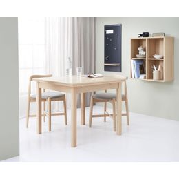 Esstisch HAMMEL FURNITURE "Basic Dinex, schnell innenliegende Einlegeplatten ausziehbar", braun (weißpigmentiert eiche), B:90cm H:76cm T:90cm, Tischplatte: Eiche weiß pigmentiertes Furnier und matt lackiert;Gestell: Massivholz, Tische, Furnier / Massivholz, in zwei Breiten, stabiler dänische Design Tisch