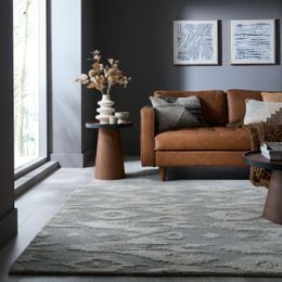 Wollteppich FLAIR RUGS "Dion Ikat, 100% Wolle", grau, B:160cm H:8mm L:230cm, Wolle, Teppiche, Ikat-Design, handgefertigt, Wohnzimmer, Schlafzimmer, Esszimmer