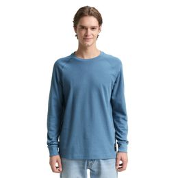 Rundhalsshirt Tom Tailor Denim, Herren, Gr. M, dusty denim blau, Single Jersey, Obermaterial: 60% Baumwolle, 40% Polyester, unifarben, regular fit normal, Rundhals, Rippbündchen, Shirts, mit Logo Stickerei