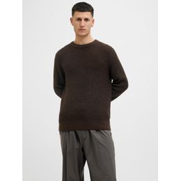 Jack & Jones Strickpullover JACK & JONES "JJGLOBAL KNIT CREW NECK", Herren, Gr. L, delicioso detail:twisted with schwarz, Strick, Obermaterial: 67% Polyacryl, 33% Baumwolle, unifarben, regular fit, Rundhals, Pullover