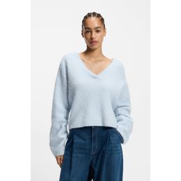 Strickpullover BOSS Orange "Fiti Premium Damenmode", Damen, Gr. M (38), light, pastel blau 452, Strick, Obermaterial: 58% Polyamid, 21% Alpaka, 21% Wolle, unifarben, normal, V-Ausschnitt, Pullover, mit V-Ausschnitt