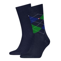 Socken Tommy Hilfiger "TH MEN SOCK CHECK 2P", Damen, Gr. 39-42, blau (cobalt blau), Baumwollmischung, normal, Socken, mit klassischem Argyle-Design