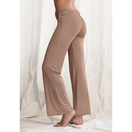 Jazzpants Lascana, Damen, Gr. 32/34, N-Gr, taupe, Single Jersey, Obermaterial: 93% Polyester, 7% Elasthan, unifarben, Basic, lang, Hosen, mit Umschlagbund zum Raffen