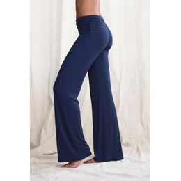 Jazzpants Lascana, Damen, Gr. 32/34, N-Gr, marine, Single Jersey, Obermaterial: 93% Polyester, 7% Elasthan, unifarben, Basic, lang, Hosen, mit Umschlagbund zum Raffen