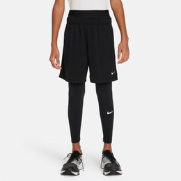Leggings Nike "B NP DF TIGHT 24", Jungen, Gr. L (152/158), N-Gr, schwarz, schwarz, weiß, Obermaterial: 90% Polyester, 10% Elasthan, Hosen