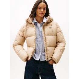 Steppjacke Tommy Jeans "TJW HOODED PUFFER JACKET", Damen, Gr. M (38), malted milk, Web, Obermaterial: 100% Nylon, unifarben, regular fit, Jacken