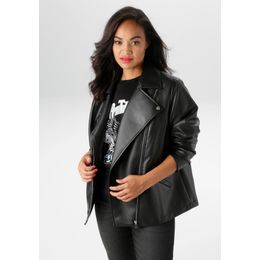 Bikerjacke ANISTON PLUS, Damen, Gr. 44, schwarz, Obermaterial: 100% Polyester. Beschichtung: 100% Polyurethan. Futter: 100% Polyester, unifarben, Jacken, im Biker-Look - NEUE KOLLEKTION