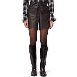 Shorts Zero "Damen Shorts Lederoptik mit Bindegürtel", Damen, Gr. 44, Normalgrößen, chocolate plum, Stoff, Obermaterial: 100% Polyester. Ärmelfutter: ohne Futter., figurbetont kurz, Hosen, Gürtel