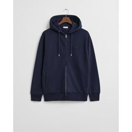 Kapuzensweatjacke Gant "TONAL SHIELD FULL ZIP", Herren, Gr. L, evening blau, Sweatware, Obermaterial: 100% Baumwolle, regular fit, Rippbündchen, Sweatjacken, Sweatjacke, regular fit