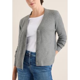 Cardigan Cecil, Damen, Gr. L (42), sporty grau melange, Strick, Obermaterial: 37% Baumwolle, 34% Polyacryl, 26% Polyester, 3% Elasthan, meliert, normal hüftbedeckend, V-Ausschnitt, Flachstrickbündchen, Strickjacken, mit Strukturdetail und Knopfleiste