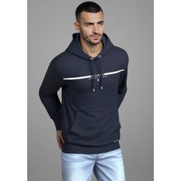 Kapuzensweatshirt DELMAO, Herren, Gr. L, blau (marine), Sweatware, Obermaterial: 60% Baumwolle, 40% Polyester, bedruckt, schmal, Sweatshirts, Langarm, lockere Passform, mit Print, mit Kapuze
