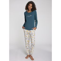 Vivance Dreams Damen Pyjama, Gr. 32dunkelgrün, gelb, gemustert, Single Jersey, Obermaterial: 50% Baumwolle, 50% Viskose, gemustert, Homewear-Sets,