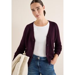 Cardigan Cecil, Damen, Gr. L (42), eggplant rot, Strick, Obermaterial: 37% Baumwolle, 34% Polyacryl, 26% Polyester, 3% Elasthan, unifarben, normal hüftbedeckend, V-Ausschnitt, Flachstrickbündchen, Strickjacken, mit Strukturdetail und Knopfleiste