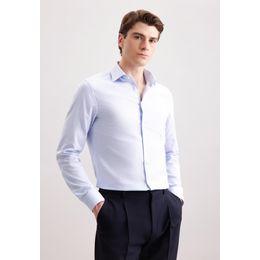 Flanellhemd Seidensticker "Schwarze Rose", Herren, Gr. S (38), normale Ärmellängen, blau, 100% Baumwolle, Strukturmuster, unifarben, slim fit, 2-Knopf-Manschette, Hemden, Slim 1/1 Kentkragen Struktur