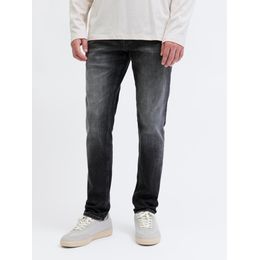 Jack & Jones Slim-fit-Jeans JACK & JONES "JJIGLENN JJCOOPER ST 335 BF", Herren, Gr. 30, Länge 34, schwarz denim, Denim/Jeans, Obermaterial: 99% Baumwolle, 1% Elasthan, Abriebeffekte, slim fit knöchellang, Jeans