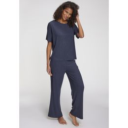 Pyjamahose s.Oliver, Damen, Gr. 36/38, N-Gr, dunkelblau, meliert, Rippware, Obermaterial: 92% Viskose (LENZING™), 8% Elasthan, meliert, lässig geschnitten lang, Hosen, Aus weicher Rippqualität