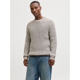 Jack & Jones Strickpullover JACK & JONES "JORBLEECKER KNIT CREW NECK BF", Herren, Gr. L, sea salt detail:schwarz. crew neck, Strick, Obermaterial: 65% Polyacryl, 35% Baumwolle, unifarben, regular fit, Rundhals, Pullover