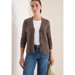 Cardigan Cecil, Damen, Gr. L (42), mushroom taupe melange, Strick, Obermaterial: 37% Baumwolle, 34% Polyacryl, 26% Polyester, 3% Elasthan, meliert, normal hüftbedeckend, V-Ausschnitt, Flachstrickbündchen, Strickjacken, mit Strukturdetail und Knopfleiste