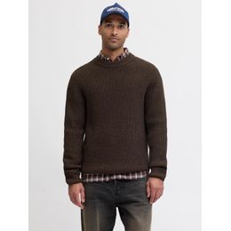 Jack & Jones Strickpullover JACK & JONES "JORBLEECKER KNIT CREW NECK BF", Herren, Gr. L, mulch detail:schwarz. crew neck, Strick, Obermaterial: 65% Polyacryl, 35% Baumwolle, unifarben, regular fit, Rundhals, Pullover