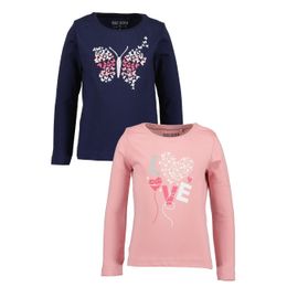 Langarmshirt Blue Seven, Mädchen, Gr. 104, blau (marine, rosa), Single Jersey, Obermaterial: 100% Baumwolle, bedruckt, unifarben, regular fit normal, Rundhals, abgesteppte Kante, Shirts, mit tollen Frontmotiven