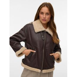 V&eacute;ro Moda Kurzjacke VERO MODA "VMVIRGINIA SHORT JACKET BOO", Damen, Gr. S, chocolate torte detail:oatmeal, Web, Obermaterial: 100% Polyester, unifarben mit Farbeinsatz, regular fit, Jacken Kurzjacke, farblich abgesetzte Details
