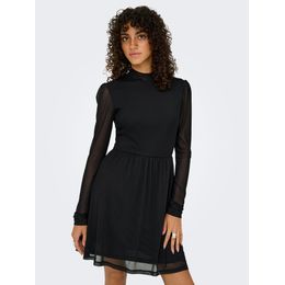 Minikleid Only "ONLERICA LIFE L/S HIGH NECK DRESS JRS", Damen, Gr. XL, N-Gr, schwarz, Obermaterial: 95% Polyester, 5% Elasthan, unifarben, regular fit kurz, Kleider, Sommerkleid