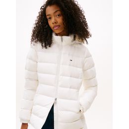 Steppmantel Tommy Jeans "TJW ESSENTIAL HOODED DOWN COAT", Damen, Gr. L (40), beige (ecru), Web, Obermaterial: 100% Nylon, unifarben, regular fit hüftbedeckend, Rippbündchen, Mäntel, mit Fellimitat, Logostickerei