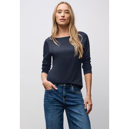 Langarmshirt Street One "Style Lanea", Damen, Gr. 40, tiefblau, Jersey, Obermaterial: 50% Baumwolle, 50% Modal. Futter: 100% Baumwolle, unifarben, regular fit normal, U-Boot-Ausschnitt, angesetztes Bündchen, Shirts, mit U-Boot Ausschnitt