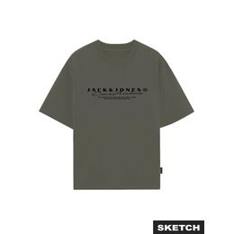 Jack & Jones T-Shirt JACK & JONES "JCOPOINT BRANDING TEE SS CREW NECK FST", Herren, Gr. L, grape leaf, Jersey, Obermaterial: 100% Baumwolle, bedruckt, regular fit, Rundhals, Shirts