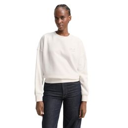 Sweatshirt Tom Tailor Denim, Damen, Gr. S, sanftes weiß, Sweatware, Obermaterial: 52% Baumwolle, 48% Polyester, unifarben, regular fit normal, Rundhals, Rippbündchen, Sweatshirts, mit Rippbündchen
