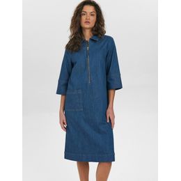 N&uuml;mph Jerseykleid N&Uuml;MPH "N&uuml;mph Dress NUIZZAS", Damen, Gr. 34, blau (medium blau denim), Obermaterial: 76% Baumwolle, 16% Elastomultiester, 4% Polyester, 4% Elasthan, Kleider Jerseykleid