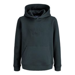 Jack & Jones Kapuzensweatshirt JACK & JONES JUNIOR "JORBLEECKER BRANDING SWEAT HOOD BF JNR", Jungen, Gr. 128, forest river detail:org, angeraute Sweatware, Obermaterial: 70% Baumwolle, 30% Polyester, bedruckt, loose fit, Rundhals, Rippbündchen, Sweatshirts