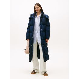 Steppmantel Tommy Jeans "TJW ALASKA GRID DWN MXI COAT EXT", Damen, Gr. 4XL (48), blau (schwarz night navy), Web, Obermaterial: 100% Polyester, unifarben, regular fit, Mäntel