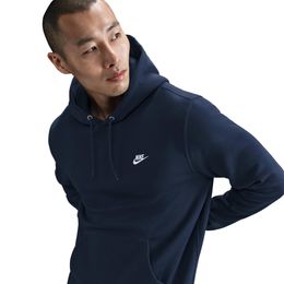 Kapuzensweatshirt Nike Sportswear "MEN'S PULLOVER FLEECE HOODIE", Herren, Gr. M, obsidian, obsidian, weiß, Obermaterial: 80% Baumwolle, 20% Polyester, normal, Rundhals, Sweatshirts