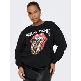 Sweatshirt Only CARMAKOMA "CARROLLI L/S O-NECK SWEAT LC JRS", Damen, Gr. L, schwarz print:leo rolling artwork, Sweatware, Obermaterial: 60% Baumwolle, 40% Polyester, bedruckt, normal, Rundhals, Rippbündchen, Sweatshirts